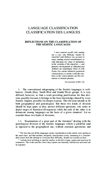(PDF) Reflections on the Classification of the Semitic Languages