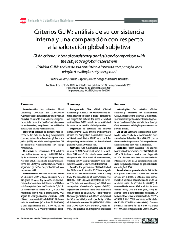 (PDF) Criterios GLIM: análisis de su consistencia interna y una comparación con respecto a la ...