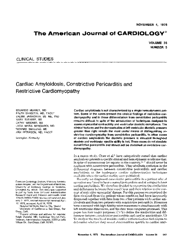 (PDF) Cardiac amyloidosis, constrictive pericarditis and restrictive ...