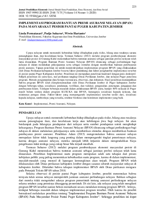 (PDF) Implementasi Program Bantuan Premi Asuransi Nelayan (Bpan) Pada ...