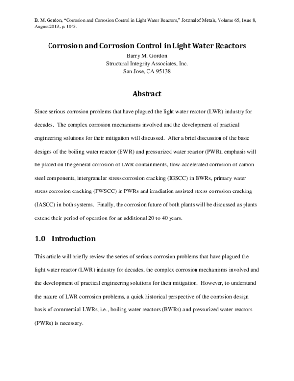 (PDF) Corrosion and Corrosion Control in Light Water Reactors