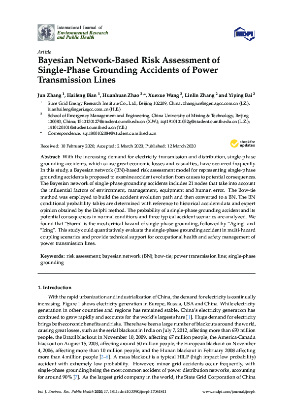 Pdf Bayesian Network Based Risk Assessment Of Single Phase Grounding Accidents Of Power