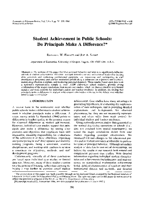 (PDF) Student achievement in public schools: Do principals make a ...