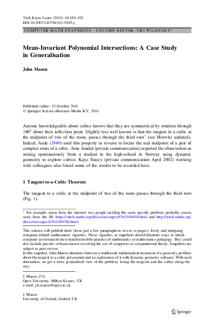 (PDF) Mean-Invariant Polynomial Intersections: A Case Study in Generalisation
