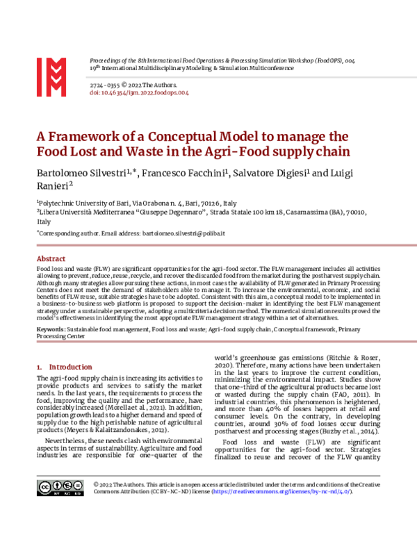 (PDF) A Framework of a Conceptual Model to manage the Food Lost and ...