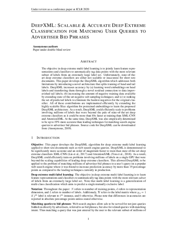 Pdf Deepxml Scalable And Accurate Deep Extreme Classification For Matching User Queries To
