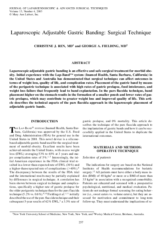 (PDF) Laparoscopic Adjustable Gastric Banding Surgery as a Treatment ...