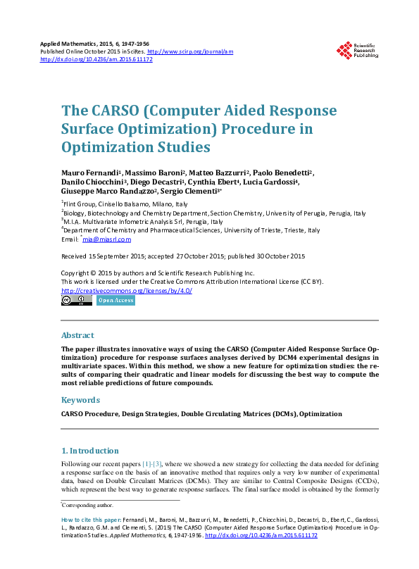(PDF) The CARSO (Computer Aided Response Surface Optimization) Procedure in Optimization Studies