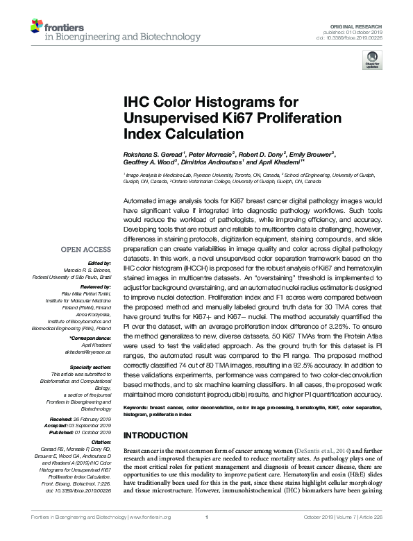 (PDF) IHC Color Histograms for Unsupervised Ki67 Proliferation Index Calculation