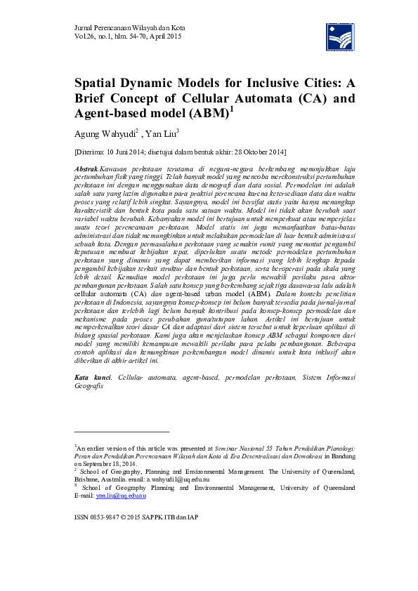 (PDF) Spatial Dynamic Models for Inclusive Cities: a Brief Concept of Cellular Automata (CA) and ...