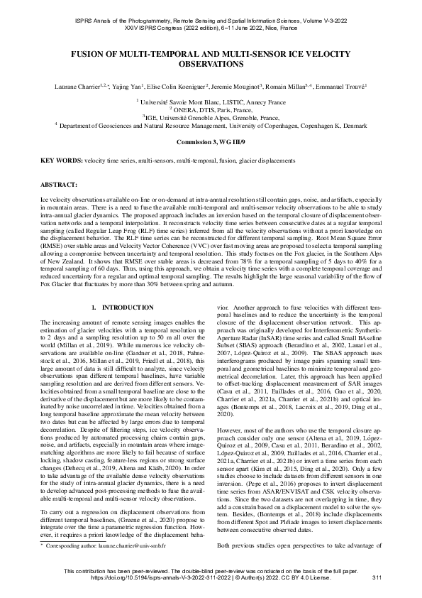 (PDF) Fusion of multi-temporal and multi-sensor ice velocity observations