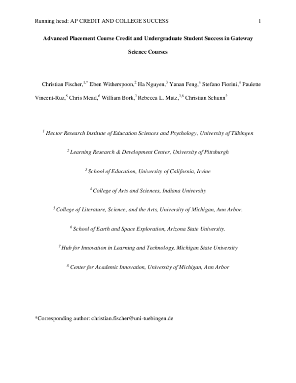 (PDF) Impact of AP Credit on Gateway Science Success