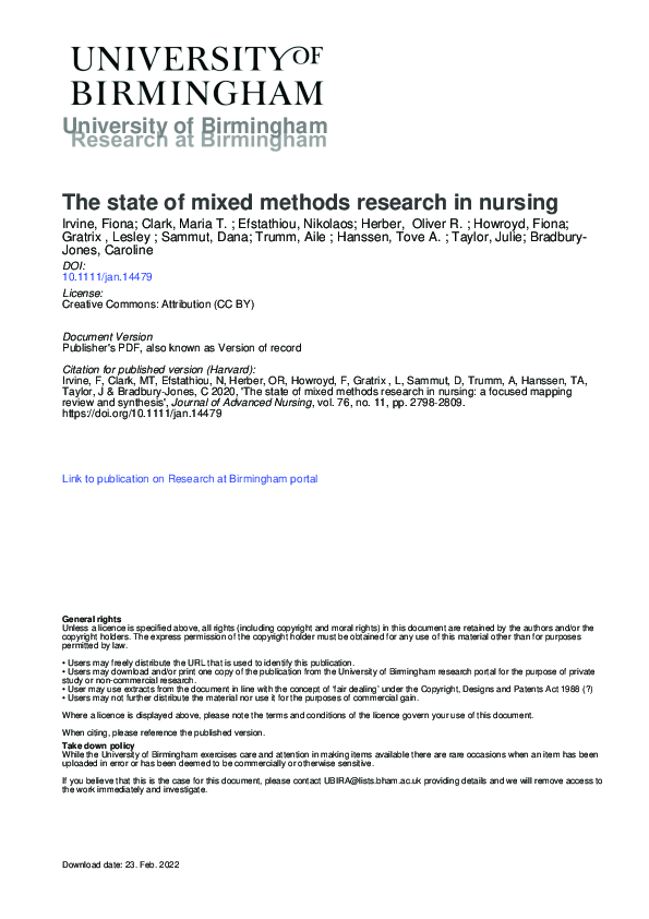 (PDF) The state of mixed methods research in nursing: A focused mapping ...