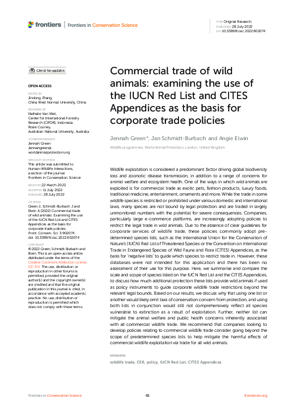 (PDF) Commercial trade of wild animals: examining the use of the IUCN ...