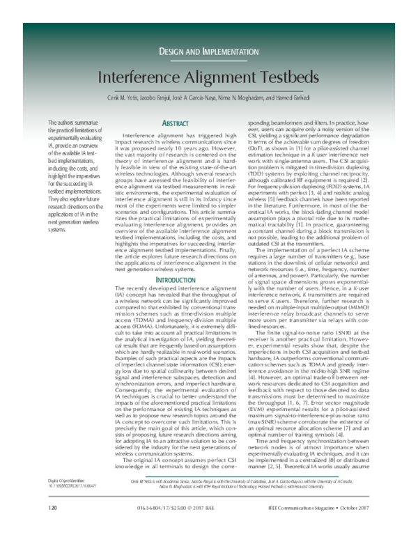 (PDF) Interference Alignment Testbeds