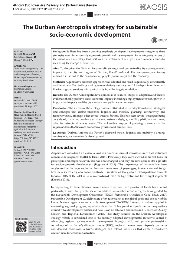 (PDF) The Durban Aerotropolis strategy for sustainable socio-economic ...