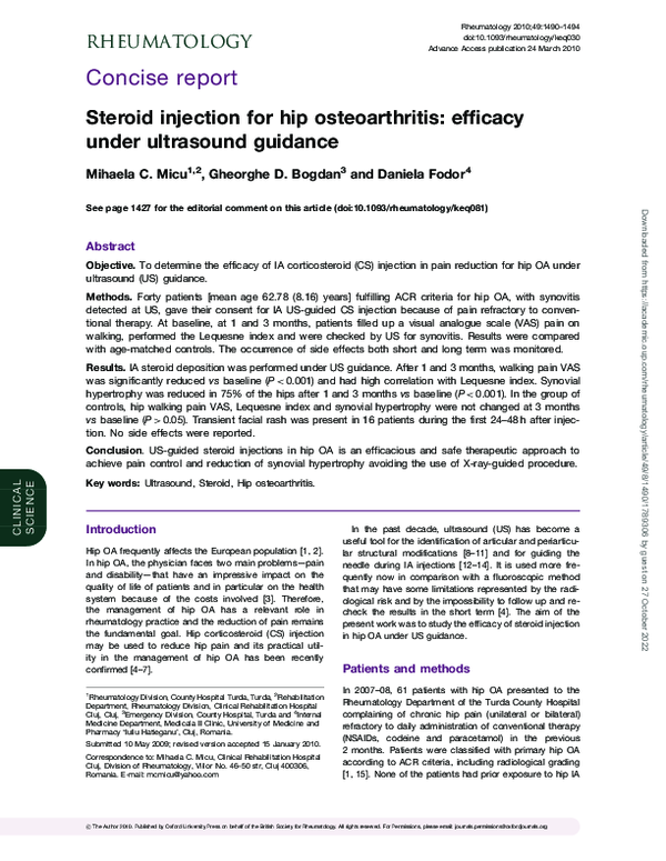 (PDF) Steroid injection for hip osteoarthritis: efficacy under ...