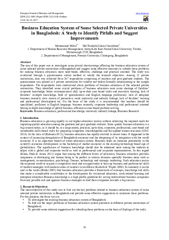 (PDF) Business Education System of Some Selected Private Universities ...