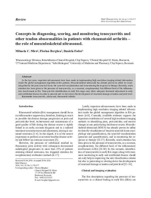 (PDF) Concepts in diagnosing, scoring, and monitoring tenosynovitis and ...