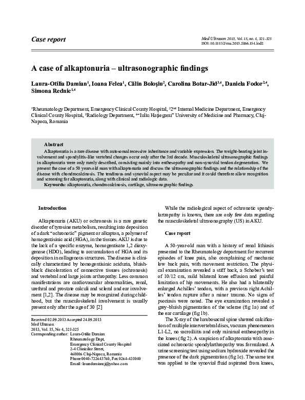 (PDF) A case of alkaptonuria – ultrasonographic findings