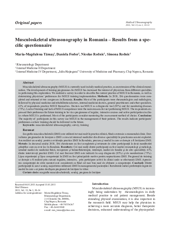 (PDF) Musculoskeletal ultrasonography in Romania - results from a ...