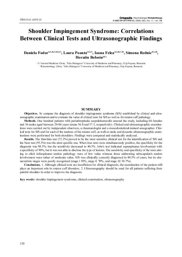 (PDF) Shoulder impingement syndrome: correlations between clinical ...