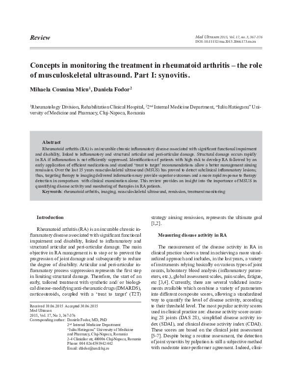 (PDF) Concepts in monitoring the treatment in rheumatoid arthritis- the ...