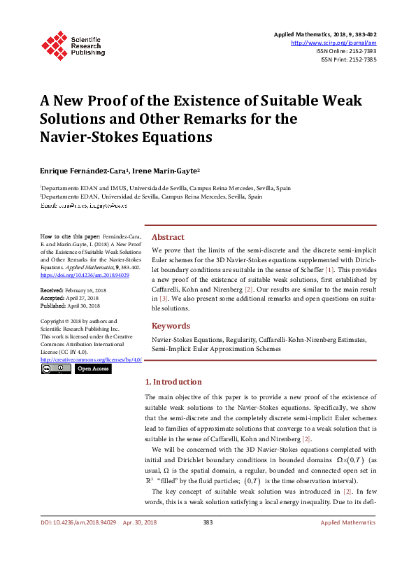 (PDF) A New Proof of the Existence of Suitable Weak Solutions and Other ...