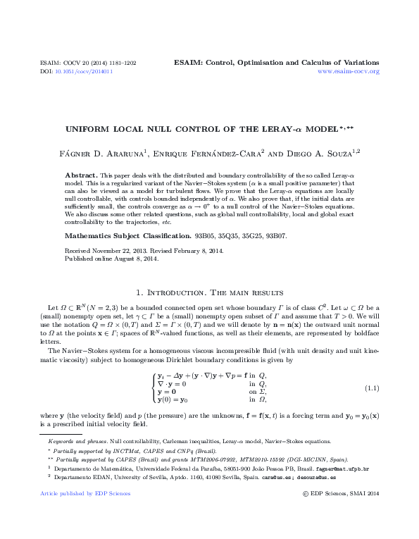 (PDF) Uniform local null control of the Leray- α model