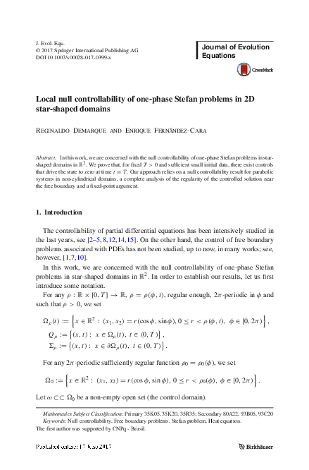 (PDF) Local null controllability of one-phase Stefan problems in 2D star-shaped domains