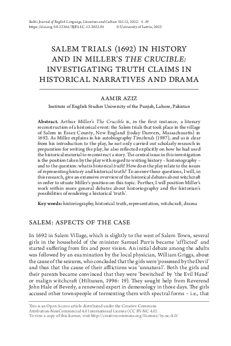 (PDF) Salem Trials (1692) in History and in Miller’s The Crucible ...