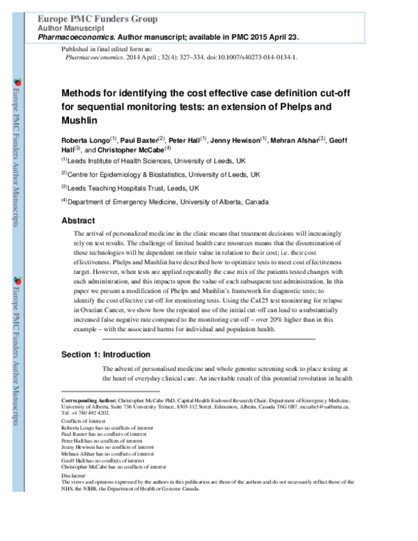 (PDF) Methods for Identifying the Cost-effective Case Definition Cut ...