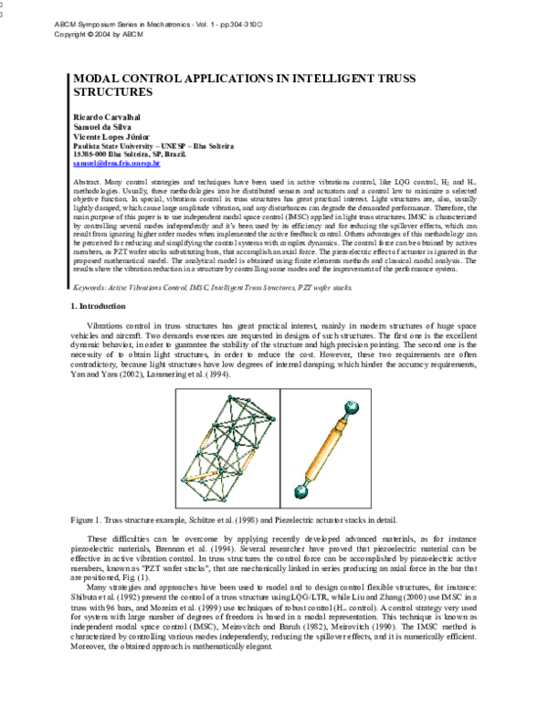 (PDF) Modal control applications in intelligent truss structures