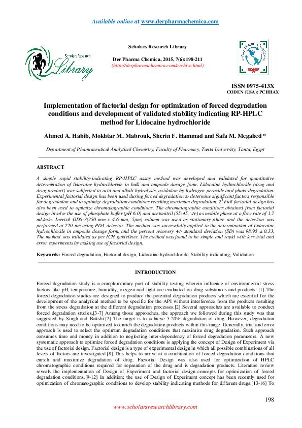 (PDF) Implementation of factorial design for optimization of forced degradation conditions and ...