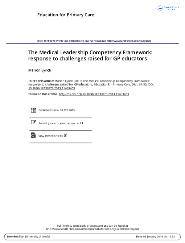 (PDF) The Medical Leadership Competency Framework: response to ...