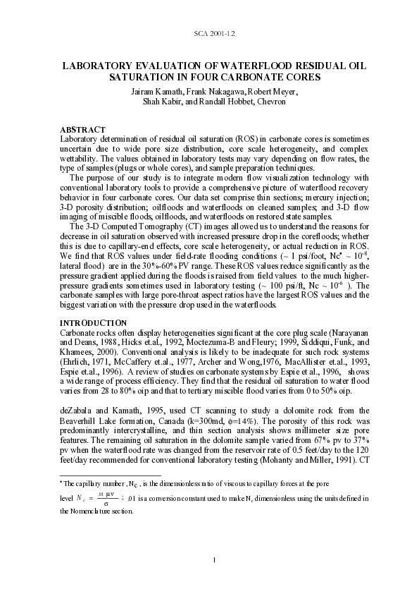 (PDF) Laboratory Evaluation of Waterflood Residual Oil Saturation in ...