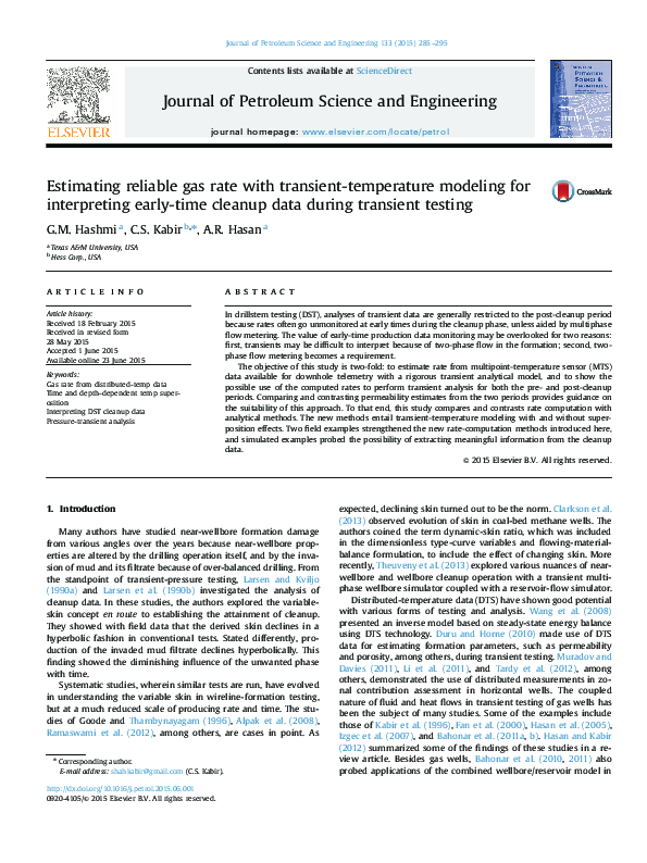 (PDF) Estimating reliable gas rate with transient-temperature modeling for interpreting early ...