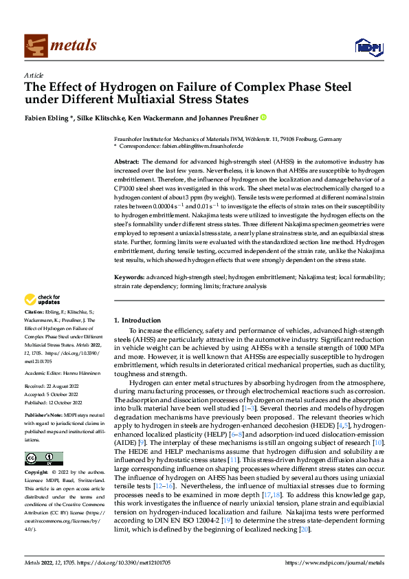 (PDF) The Effect of Hydrogen on Failure of Complex Phase Steel under ...