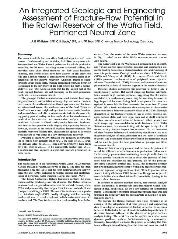 (PDF) An Integrated Geologic and Engineering Assessment of Fracture ...