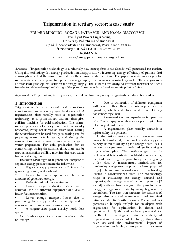 (PDF) Trigeneration in tertiary sector : a case study