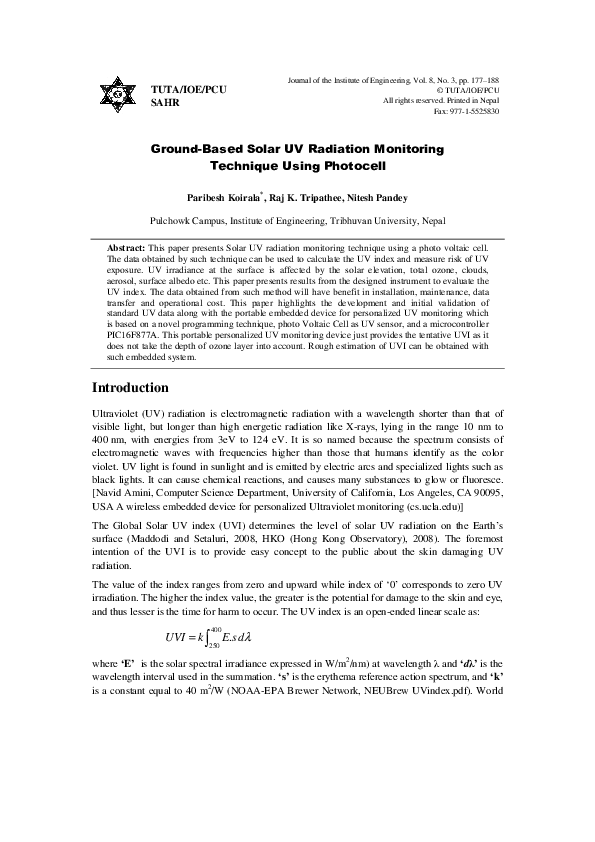 (PDF) Ground-Based Solar UV Radiation Monitoring Technique Using ...