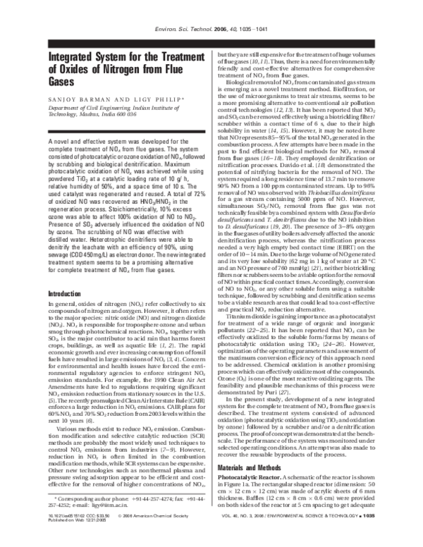 (PDF) Integrated System for the Treatment of Oxides of Nitrogen from ...