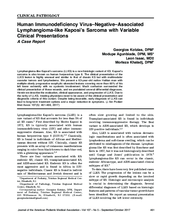 (PDF) Human Immunodeficiency Virus-Negative-Associated Lymphangioma-like Kaposi's Sarcoma with ...