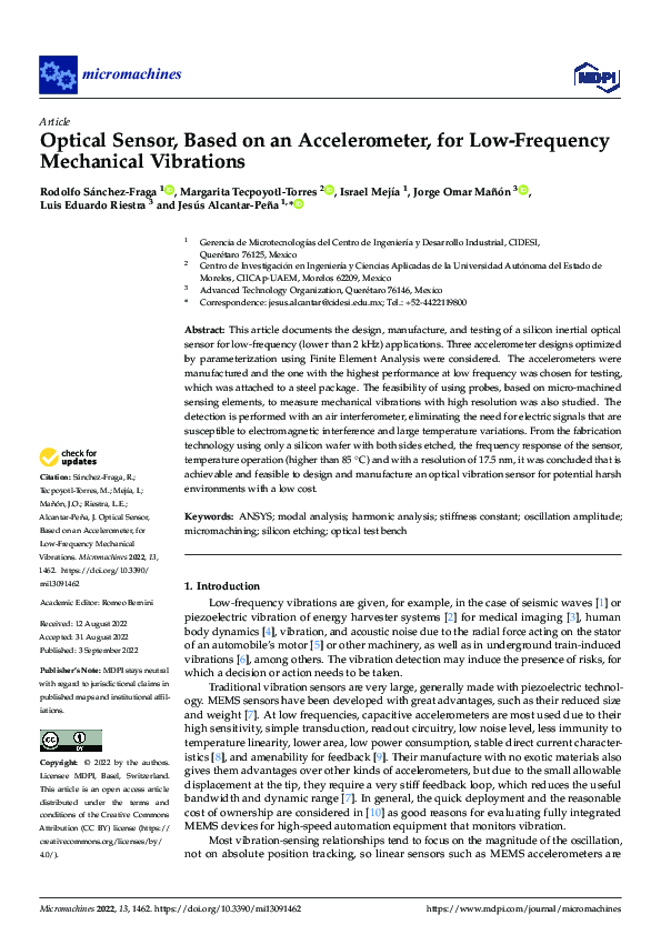 (PDF) Optical Sensor, Based on an Accelerometer, for Low-Frequency Mechanical Vibrations | Jesus ...