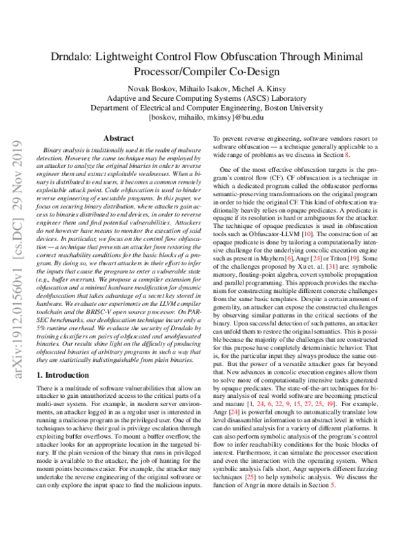(PDF) Drndalo: Efficient Control Flow Obfuscation