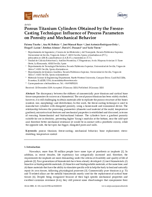 (PDF) Porous Titanium Cylinders Obtained by the Freeze-Casting ...