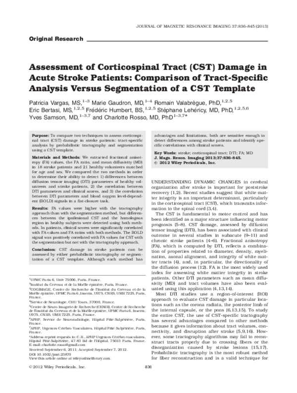 (PDF) Assessment of corticospinal tract (CST) damage in acute stroke ...