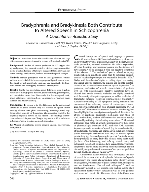 (PDF) Bradyphrenia and Bradykinesia Both Contribute to Altered Speech ...