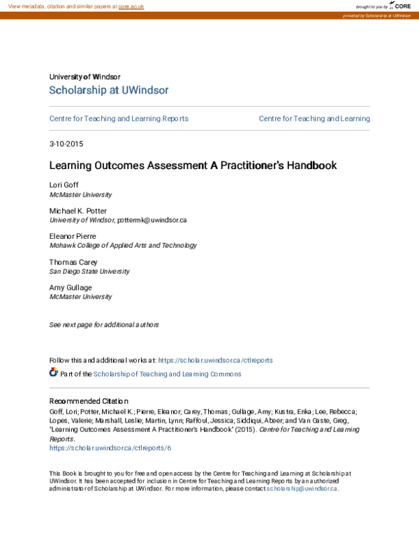 (PDF) Learning Outcomes Assessment A Practitioner\u27s Handbook ...