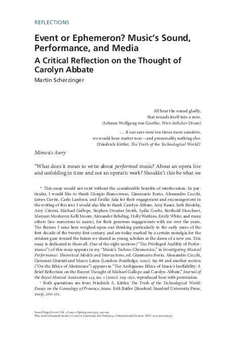 (PDF) Event or Ephemeron? Music's Sound, Performance, and Media (A ...